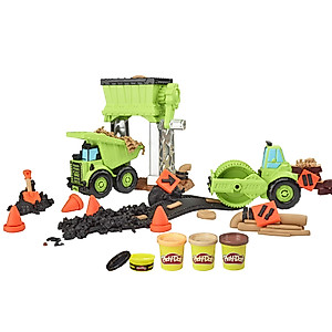 Play-Doh Wheels Gravel Yard Construction Toy with Non-Toxic Pavement Buildin' Compound Plus 3 Additional Colors