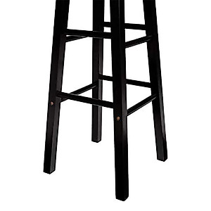 PJ Wood Classic Round Seat 24 Inch Tall Kitchen Counter Stools for Homes, Dining Spaces, and Bars with Backless Seats, Square Legs, Black, Set of 2