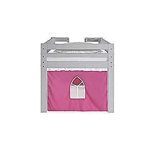 Alaterre Furniture Jasper Twin Junior Loft Bed, Dove Gray Frame and Pink/White Bottom Playhouse Tent