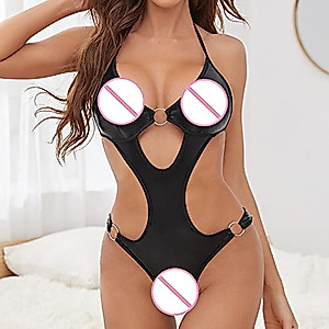 Sexy Leath Lingerie Daily Wearing Shopping Girl Sexy Latex Lingerie for Women for Sex (Black, M)