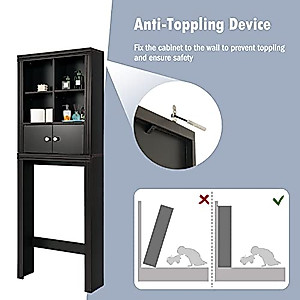 LOKO Over The Toilet Storage Cabinet, 2-Door Tall Bathroom Organizer w/ 4 Open Compartments & Adjustable Shelves, Modern Simple Toilet Space Saver, Ideal for Bathroom Laundry Balcony (Espresso)