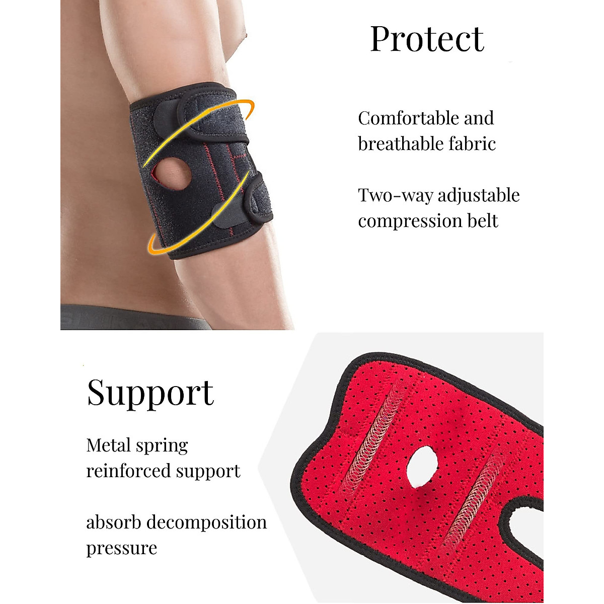 BORDSTRACT Elbow Brace, 1Pcs Tendonitis Adjustable Elbow Support with Dual Spring Stabilizer Relieve Arthritis and Sports Injury Pain