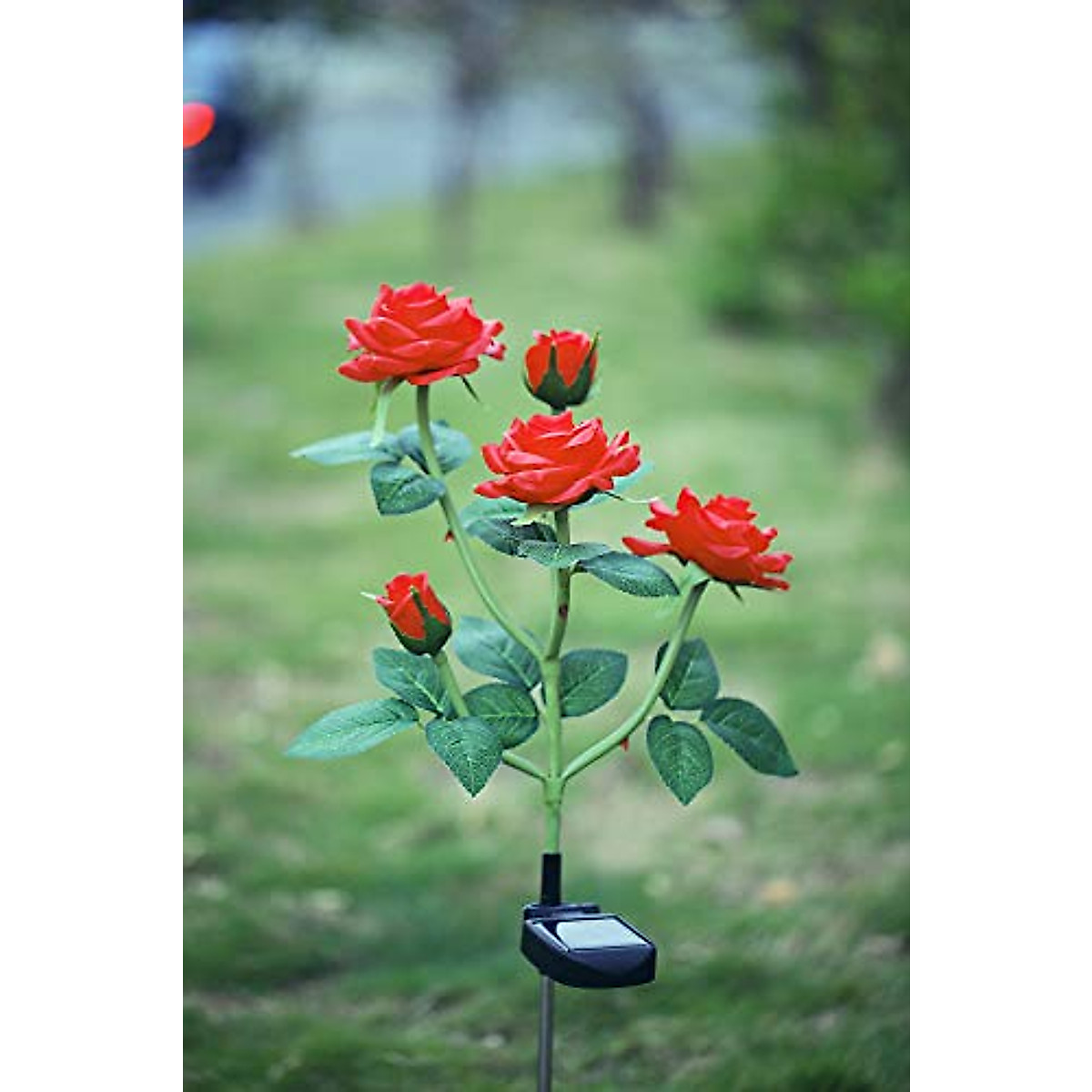 XLUX Outdoor Solar Powered Rose Lights, Decorative Flower lamp, for Garden Yard Patio Pathway Lighting, Rainproof, Red 2 Pack