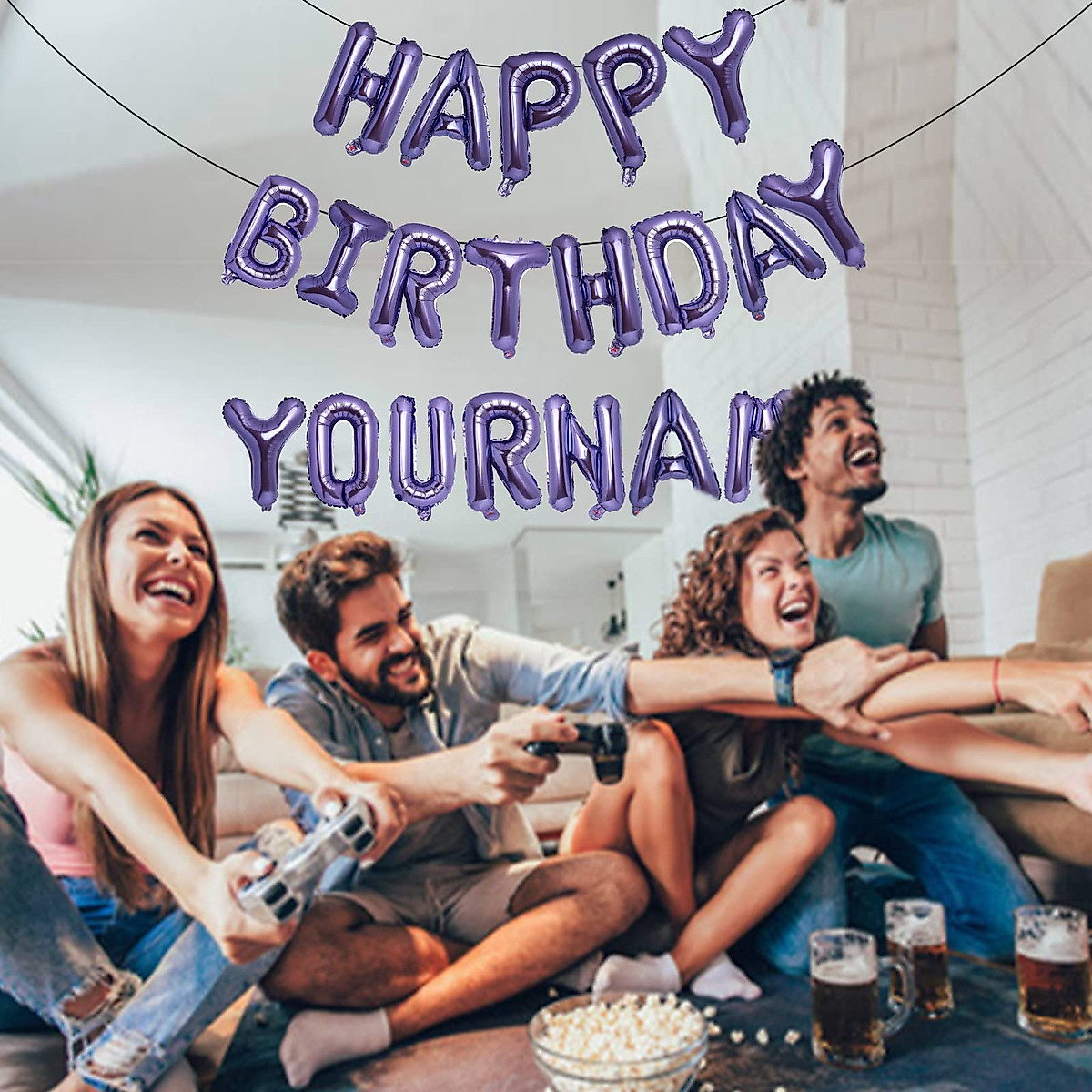 UWPVOWSR Purple Personalized Name Happy Birthday Balloon Banner Happy Birthday Balloon Letters Balloons 2 Sets A- Z 16 inch Mylar Foil Birthday Party Decorations for Kids Women Men Boys Girls Adults
