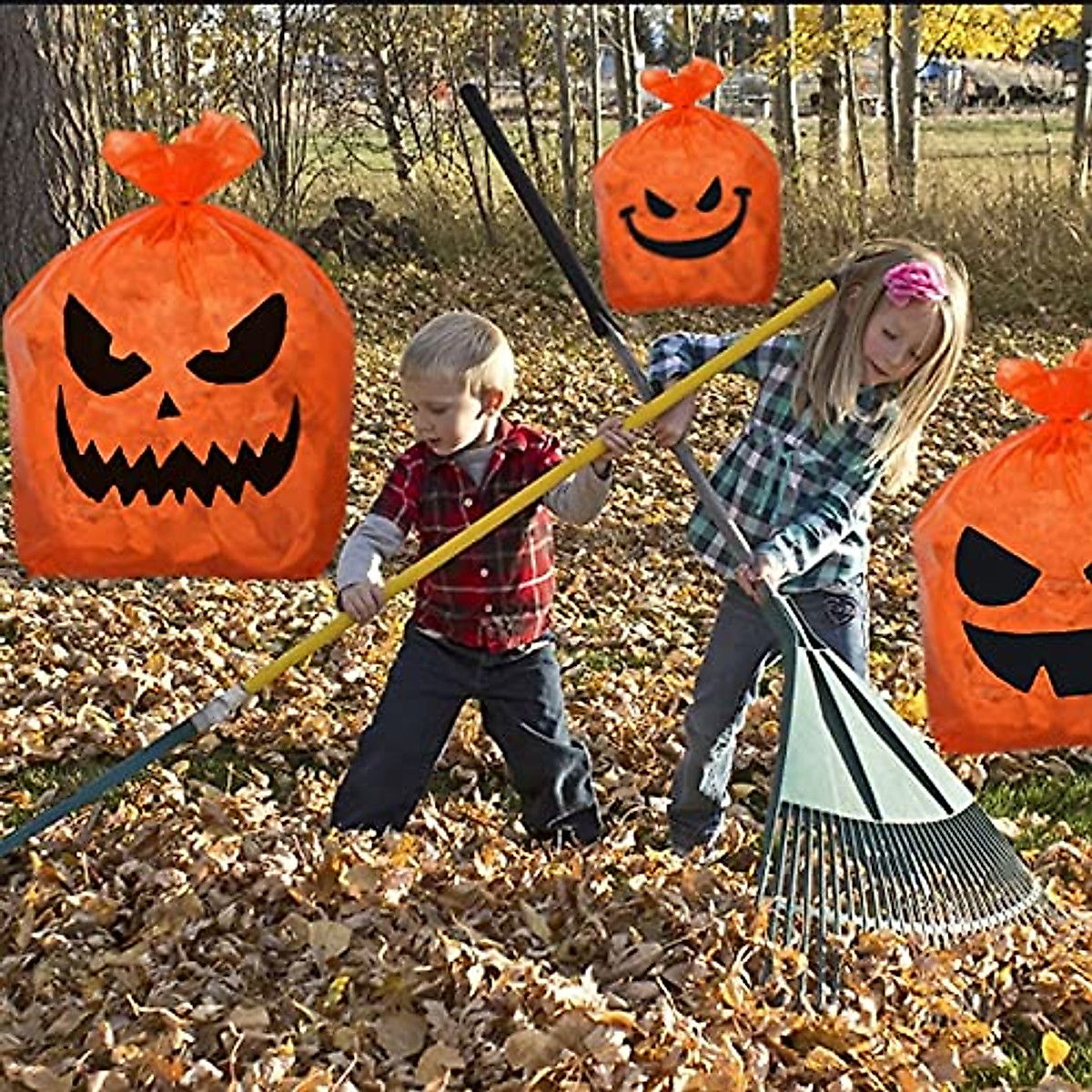 Halloween Pumpkin Leaf Bags Decoration(pack of 12)-Thicken Pumpkin Trash Bags for Leaves-3 pumpkin expressions(4 large 8 small) -Pumpkin Lawn Bags with Twist Ties.