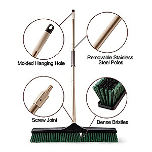 Eyliden 24" Heavy Duty Push Broom, Large Outdoor Stiff Sweeping Brooms with 62" Enhanced Steel Long Handle, Multi-Surface Floor Scrub Brush for Garage Garden Yard Patio Deck (Green, 24inch)