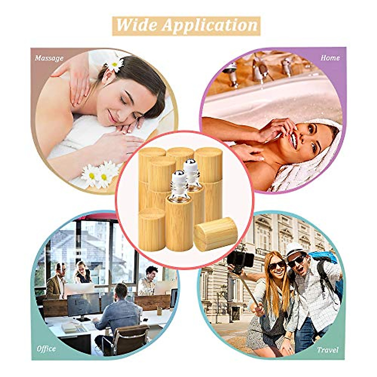 AUHOKY 12Pcs 5ml Bamboo Roll on Bottles for Essential Oils, Portable Massage Oil Bottle with Stainless Steel Roller Ball, Reusable Travel Perfumes Sample Lip Gloss Container (1 Opener)