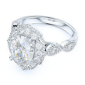 PRSTANI Sterling Silver Vintage Milgrain 2CT Oval Cut Genuine Moissanite Promise Ring Halo Engagement Ring (7.5)