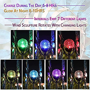 Solar Wind Spinner - Solar Powered Glass Ball 75in Multi Color Seasonal LED Lighting with Kinetic Dual Direction Metal Sculpture Construction for Outdoor Yard Lawn & Garden