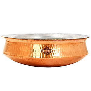 Indian Art Villa Copper Hammered Lagan Handi Chaffing Dish Pan With Tin Lining, Cookware & Serveware, Capacity -11 Liter, Hyderabadi Dum Biryani Rice and Veg/Nonveg