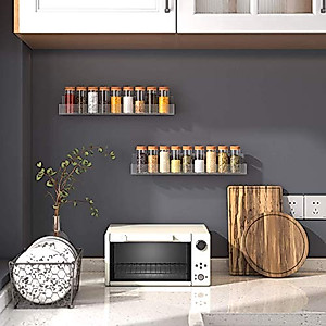 VAEHOLD Adhesive Acrylic Spice Rack with 2 Nano Double Sided Tape Wall Mount Organizer for Bathroom Clear Wall Spice Rack With Shelf Ends for Kitchen Cabinet Door - 4 Pack