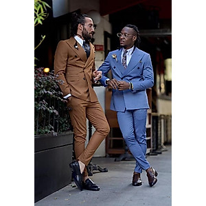 Men's Suits Slim Fit Suits for Men 2 Piece Peak Lapel Suits for Summer Party Rust Orange,2XL Size US44L