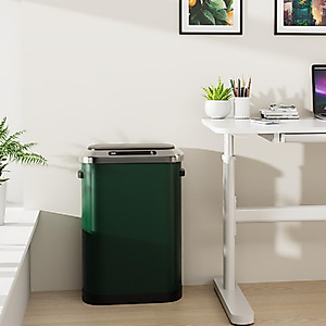 Fulocseny Smart Automatic Trash Can, 13 Gallon 50 L Stainless Steel Thickened Body Mute Sensor Lid with 30 Count Garbage Bags, Kitchen, Office and Bedroom for Garbage Can, Green