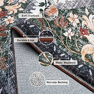 Large Boho Area Rug 9x12 Machine Washable Area Rugs Living Room Non Slip Eco-Friendly Area Rugs for Bedroom Easy to Clean Stain Resistannt Rug(Black/Green,9x12ft)