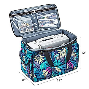 HOMEST Sewing Machine Carrying Case with Multiple Storage Pockets, Universal Tote Bag with Shoulder Strap Compatible with Most Standard Singer, Brother, Janome, Floral (Patent Design)