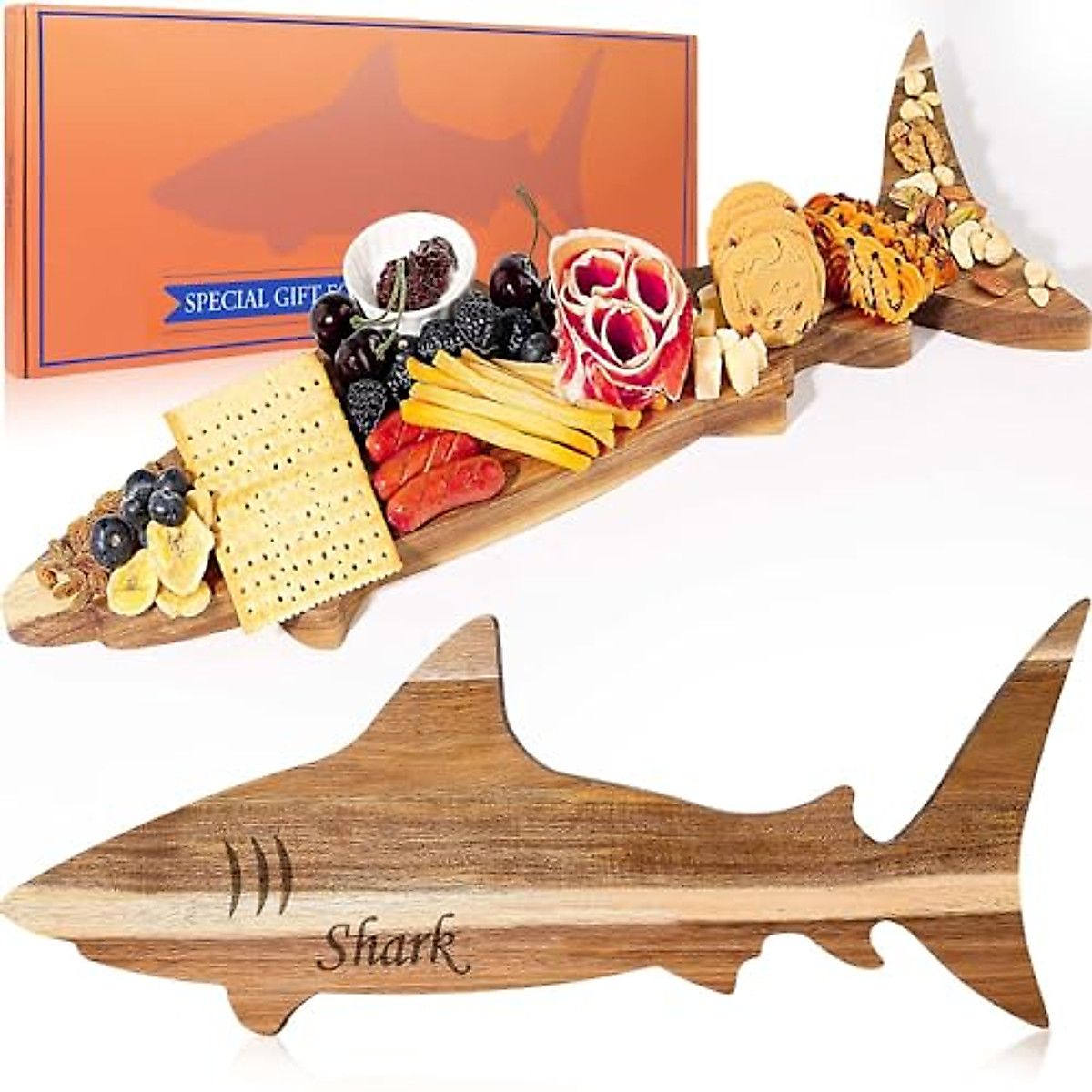 Faivykyd Funny Shark Charcuterie Board Housewarming Gift, Wood Cheese Serving Aperitif Board, Decorative Shark Board for Kitchen, Thanksgiving Christmas Birthday Gag Gift for Women Men