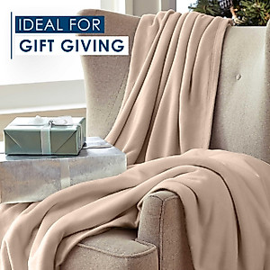 Martex 1B06849 Super Soft Fleece Lightweight Reversible Cozy Warm Sofa Blanket Low Lint Luxury Hotel Style All Seasons Layering Solid Pet Friendly Twin Size Bed and Couch Blankets, Twin, Beige