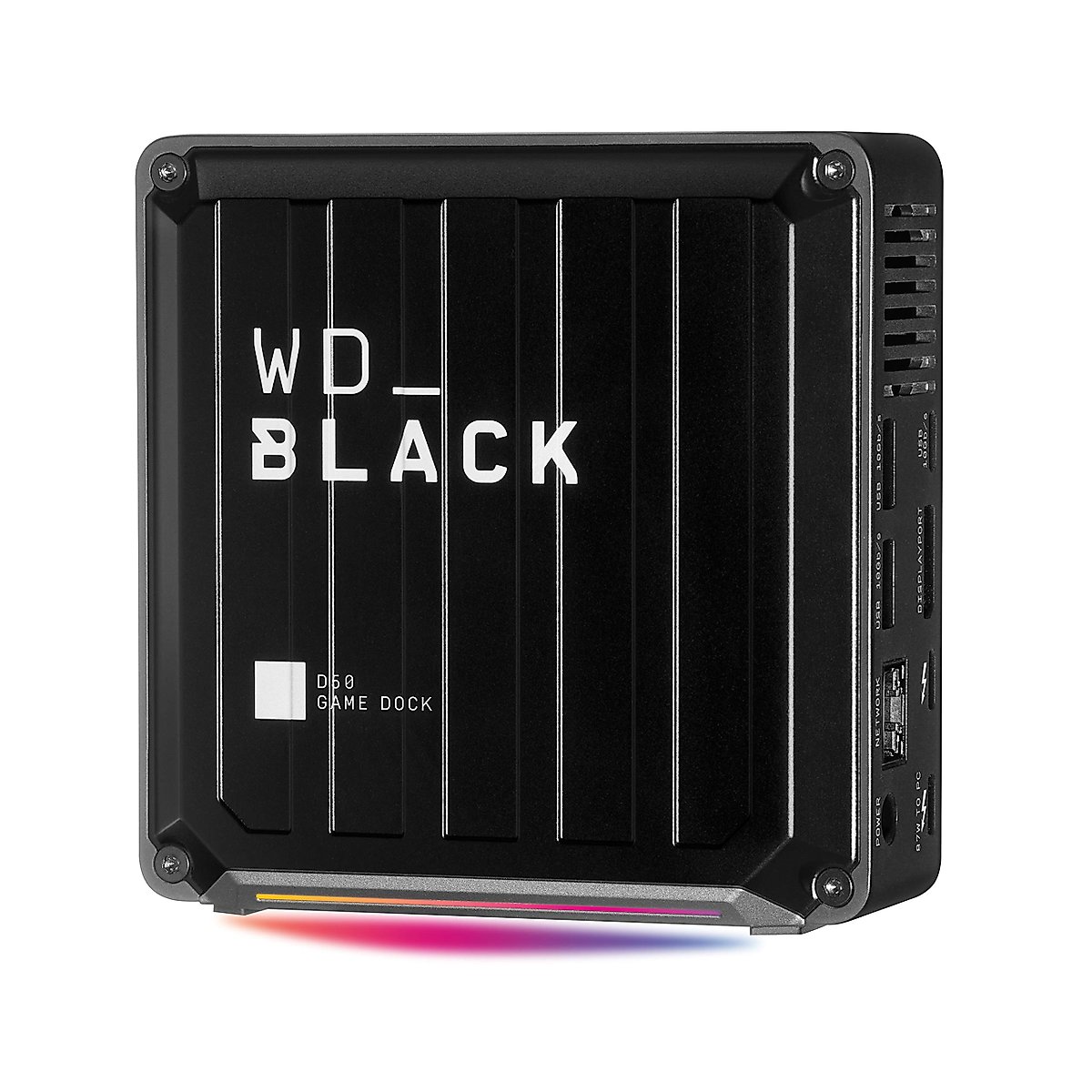 WD_Black D50 Game Dock. 2X Thunderbolt 3 Ports, DisplayPort 1.4, 2X USB-C & 3X USB-A, Audio in/Out, Gigabit Ethernet; Customizable RGB Lighting