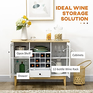 HOMCOM Wine Cabinet, Coffee Bar Cabinet with 12-Bottle Wine Rack, Drawer and Glass Doors, Kitchen Buffet Cabinet, White