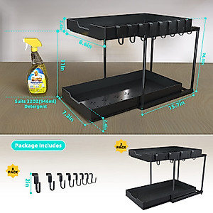 THEYFIRST 2 Pack Under Sink Organizers and Storage 2-Tier Double Sliding Pull-out Drawer, Under the Sink Organizer Kitchen Multi-purpose Under Bathroom Sink Shelf Storage Rack for Cabinet -Black
