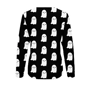 Halloween Shirts for Women Vintage Womens Halloween Print O Neck Sweatshirt Pumpkin Fit Pullover Tops Casual Long Sleeve Workout Shirts Loose Blouse