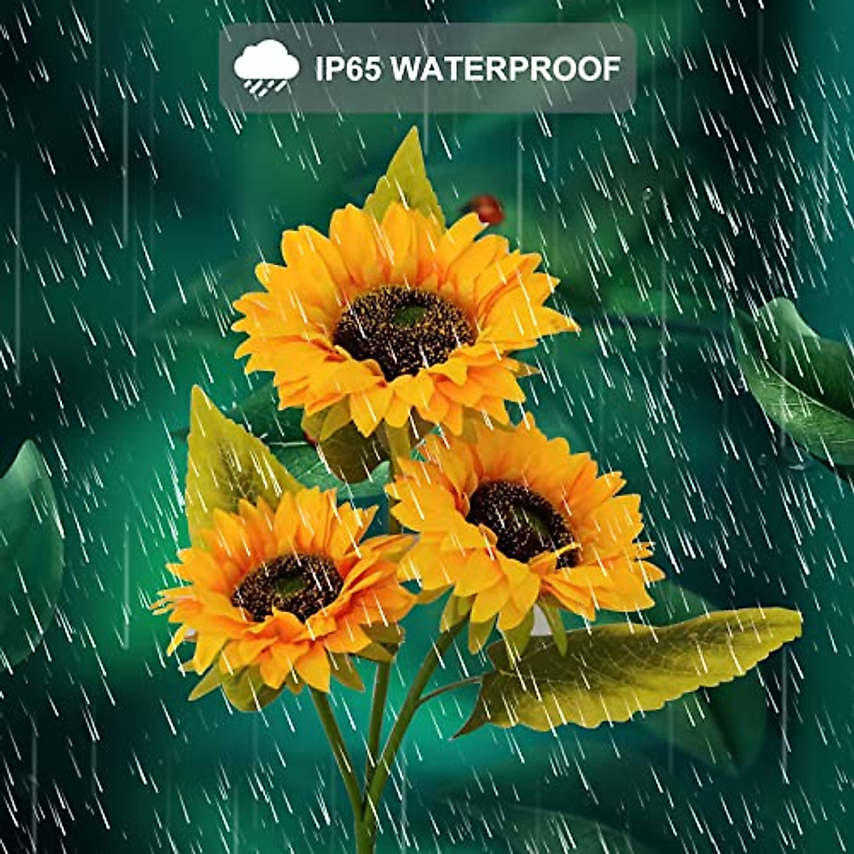 2 Pack Sunflower Solar Lights Outdoor Garden Decor with 3 LED Sunflower Yellow Flower Lights Decorative Waterproof Solar Outdoor Lights Auto ON/Off Solar Decorative Lights for Garden, Patio, Backyard