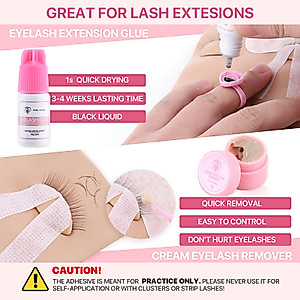 Pretty memory Lash Extension Supplies Eyelash Extension Kit, Lash Mannequin Head with Removable Eyelids Silicone Practice Set for Makeup and Eyelash Graft