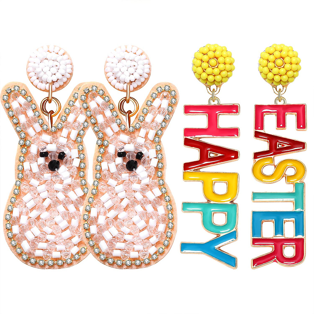Easter Earrings Beaded Bunny Egg Letter Dangle Earrings for Women Cute Pom Pom Rabbit Holiday Earrings Festive Jewelry Party Gifts (Easter Bunny)