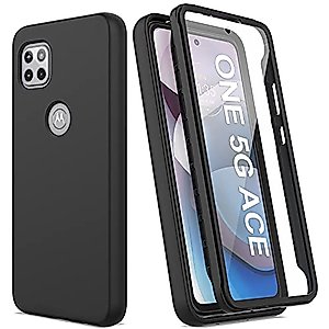 V/A for Motorola One 5G Ace Case with Built-in Screen Protector, Full Body Protection Shockproof Cover Case, [Rugged PC Front Bumper + Soft TPU Back Cover] Armor Protective Phone Case (Black)