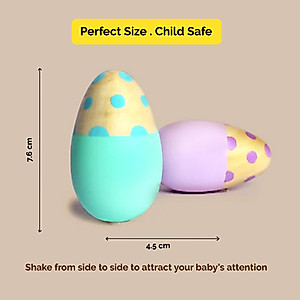 Shumee Wooden Egg Shakers for Babies (6 Months+) | Set of 2 Maraca Eggs (Teal & Purple Dots) | 8 cms | 100% Child Safe & Non Toxic | Musical Rattle Montessori Toy