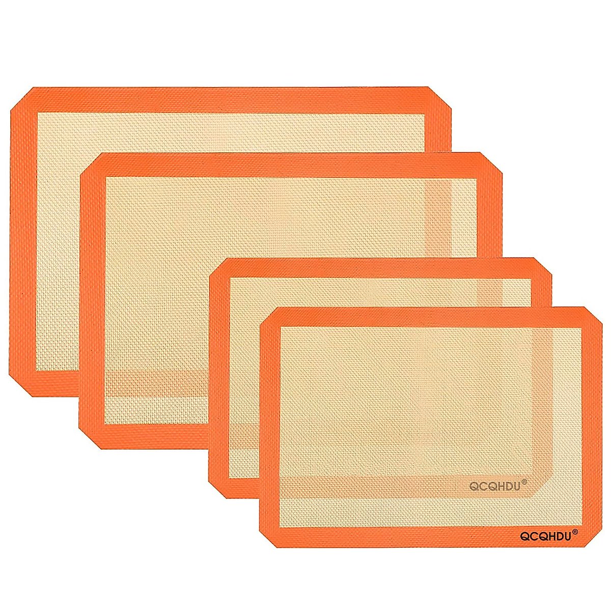 Silicone Baking Mat Set of 4-2 Half Sheet (11-5/8" x 16-1/2") 2 Quarter Sheet (8-1/2" x 11-1/2")，100% Non-Stick Reusable Food Safe Tray Pan Sheet Liners With Macaron, Pastry, Cookie (Orange)