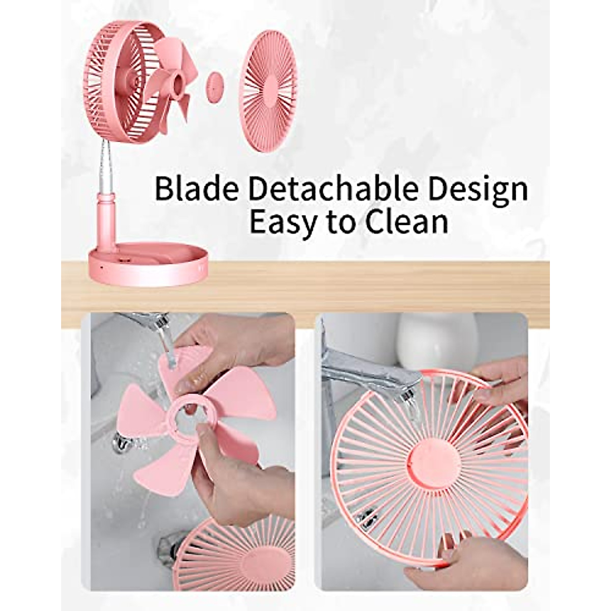 UN UNITEDTIME Desk and table fan, Air Circulator Fan Portable Travel Fans Battery Operated or USB Powered,Adjustable Height Foldaway with remote Control Timer, 4 Speed Settings (Pink)