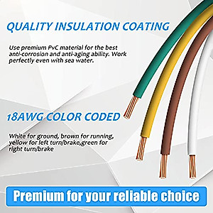 LiLoom 36ft 4 Wire Trailer Light Wiring Harness Extension, Kit 4-Way Plug 4 Pin 28' Male & 8' Female with White Ground Wire Extension & Wishbone-Style Wiring Harness for Utility Boat Trailer Lights