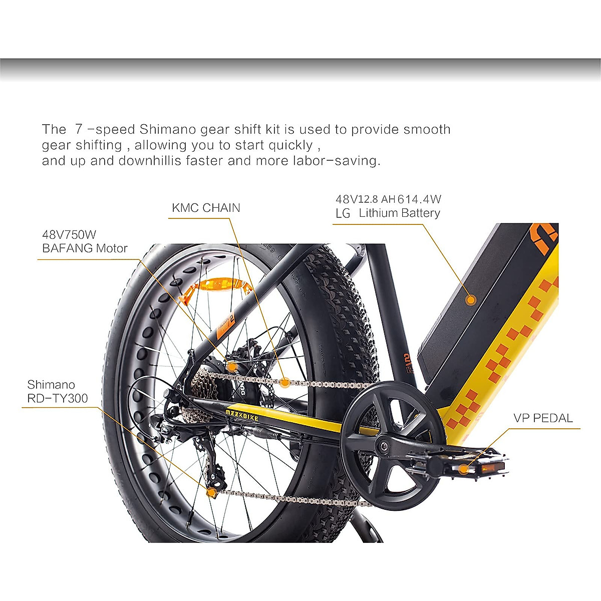 MZZK BIKE BAFAGN 750W Motor Electric Bike for Adults Fat Tire 7-Speed Powerful Mountain E-Bike with 48V Lithium Battery and Multi-Function Display, Black