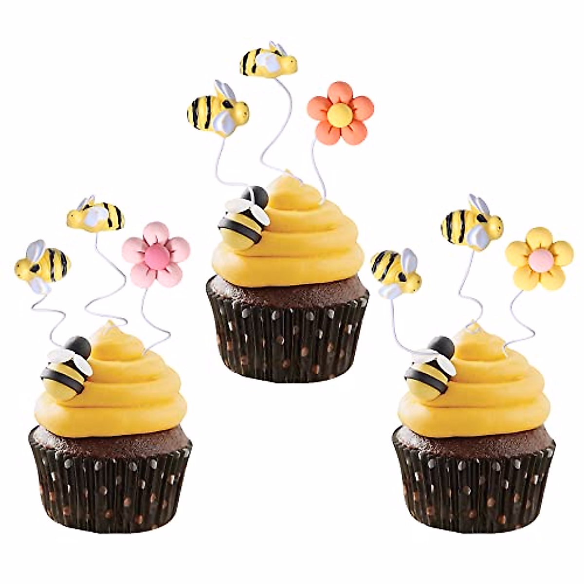 30 PCS Bumble Bee Cupcake Toppers Resin Little Figurine Bee Oh Babee Sunflower Cupcake Picks for Bee Theme Baby Shower Kids Boys Girls Birthday Party Cake Decorations Supplies