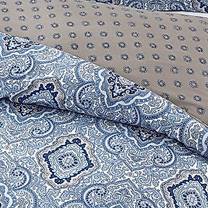 City Scene Duvet Cover Set Reversible Cotton Bedding with Matching Shams, All Season Home Decor, Twin, Milan Blue