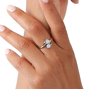 925 Silver and 10K Yellow Gold Heart Shape White Moissanite and White Lab Grown Diamond 2 Tone 2 Heart Promise Couple Women Engagement Mother Ring (0.86 Cttw, Available In Size 5, 6, 7, 8, 9)