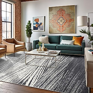 Rugshop Contemporary Distressed Abstract Soft Area Rug 8' x 10' Gray