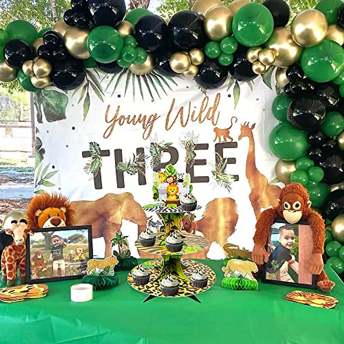 3 Tier Jungle Safari Cupcake Stand, Wild Animal Dessert Holder for Forest Jungle Safari Birthday Baby Shower Sage Green Party Decorations Supplies for 24 Cupcakes