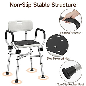 WAYES Shower Chair with Arms and Back - Bariatric Shower Chair, Up to 500 Lbs, Heavy-Duty, Adjustable