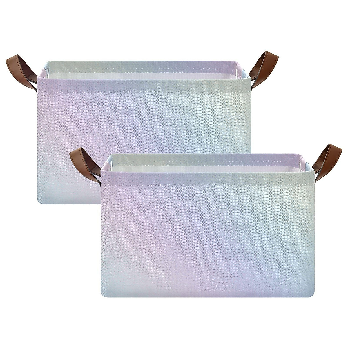 CEBUGI Iridescent Gradient 2 Pack Large Waterproof Collapsible Storage Bin Foldable Canvas Fabric Open Storage Basket Cube Box with Iron Frame