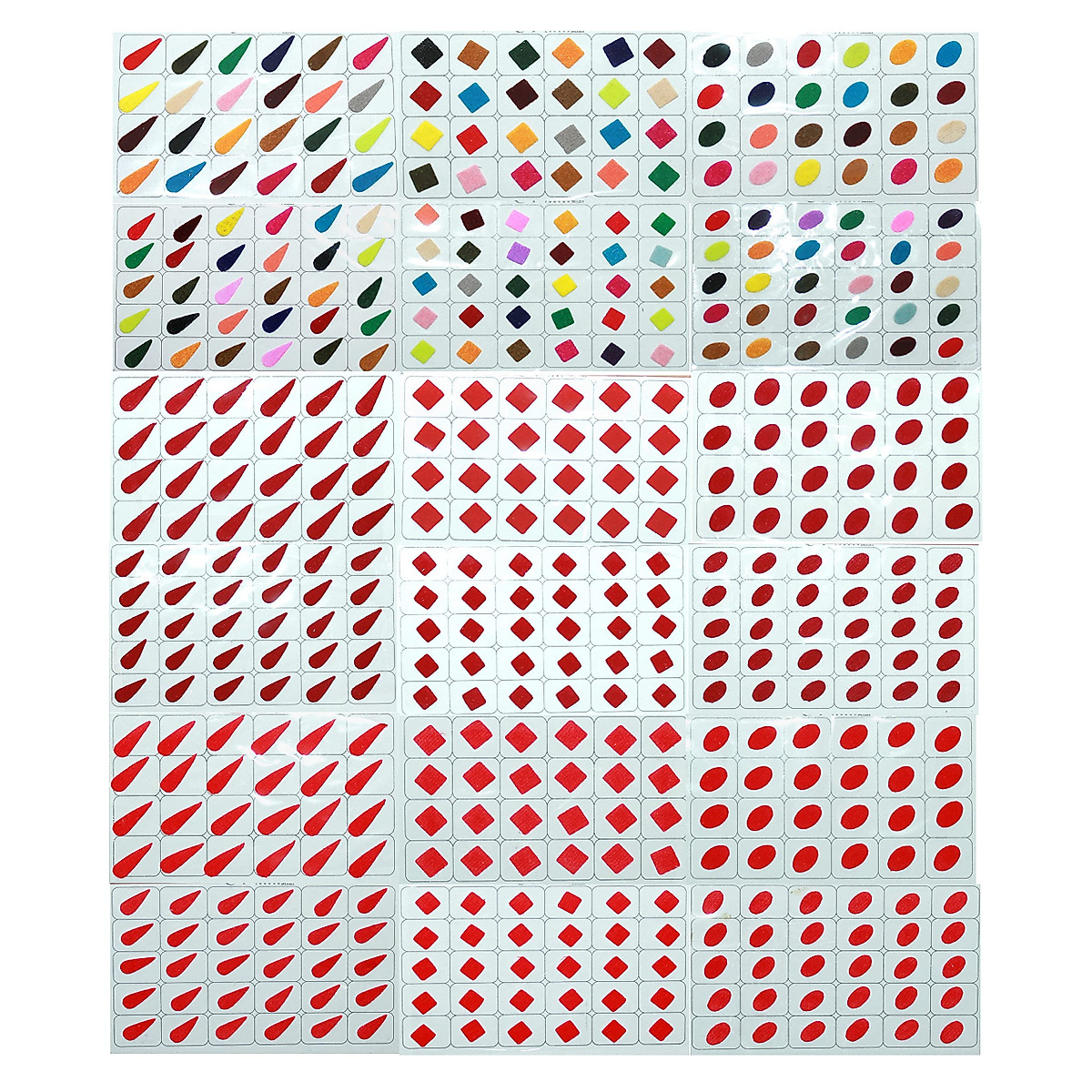 IS4A 486 Multicolour Bindi Bollywood Forehead Stickers Adhesive Body Jewelry 18 Cards of Different Sized Velvet Bindi Drop, Square & Oval Shaped Tattoo Premium Bindi Indian Daily Use Forehead Bindi Water Drop Shape Bindi For Women