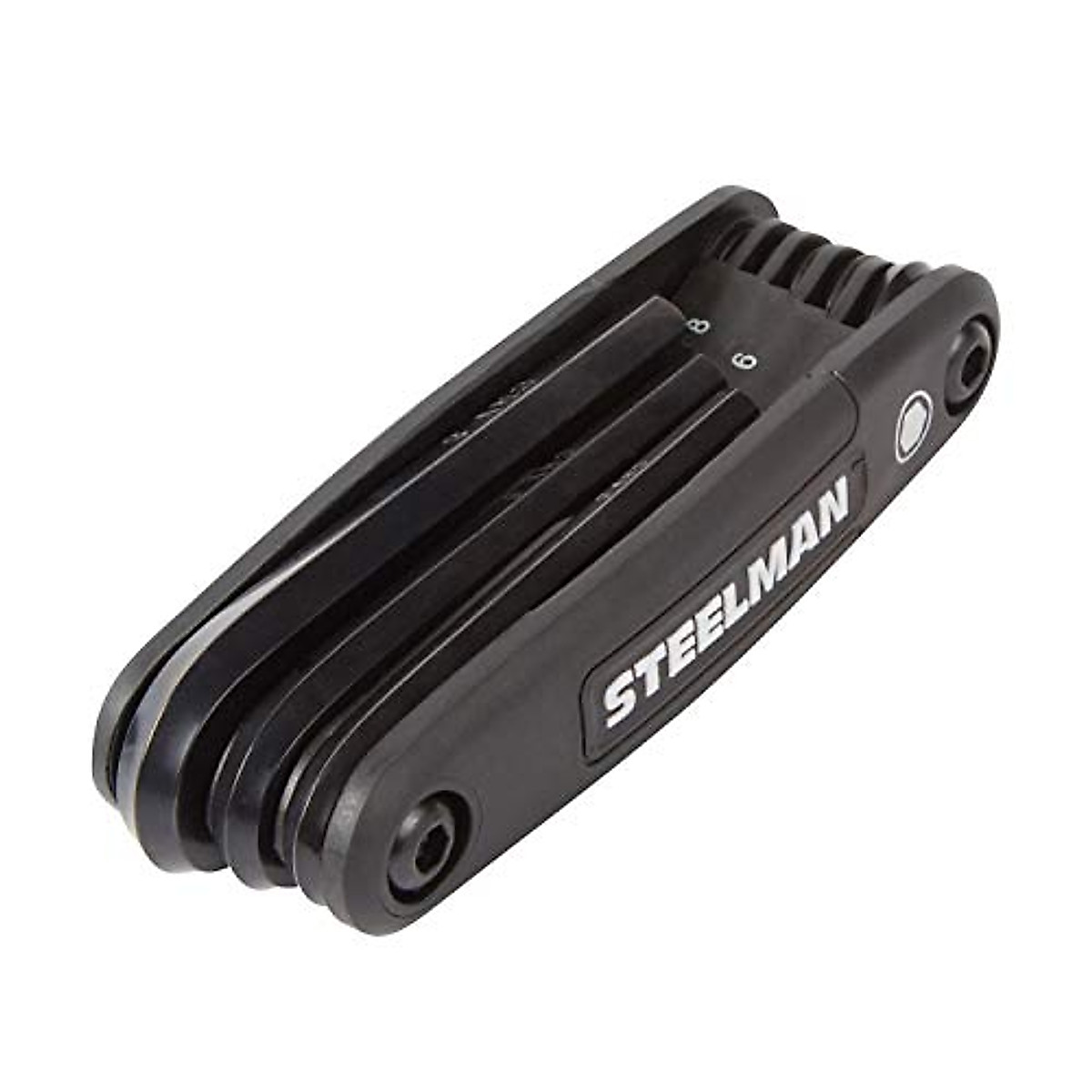 Steelman Portable Folding Hex Key Wrench Metric Multi-Tool, Set Includes 1.5, 2, 2.5, 3, 4, 5, 6, and 8mm Sizes, Chamfered Ends, Steel, Corrosion-Resistant Black Oxide Coating