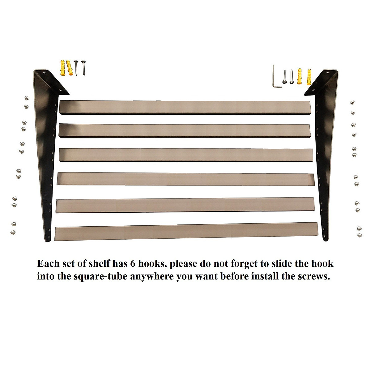 Mecete 304 Stainless Steel Standard Wall Shelf, Cookware Storage Organizer, Kitchen Wall Pot Pan Rack,With 6 Hooks, Capacity 200 lb (23.5" x 14") suitable for Electric Oven, Microwave oven