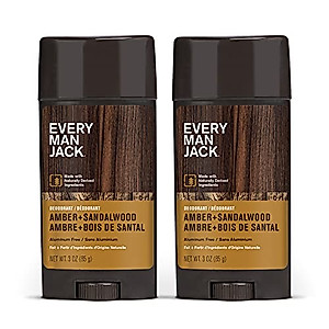 Every Man Jack Amber + Sandalwood Men’s Deodorant - Stay Fresh with Aluminum Free Deodorant For all Skin Types - Odor Crushing, Long Lasting, with Naturally Derived Ingredients - 3oz (2 Pack)