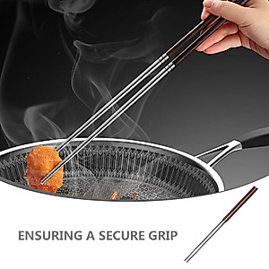 Kichvoe 1 Pair Long Cooking Chopstick Stainless Steel Chopstick with Wooden Handle 40cm Chinese Long Hot Pot Chopstick Wooden Frying Chopstick for Hot Pot Frying Noodle Cooking Favor