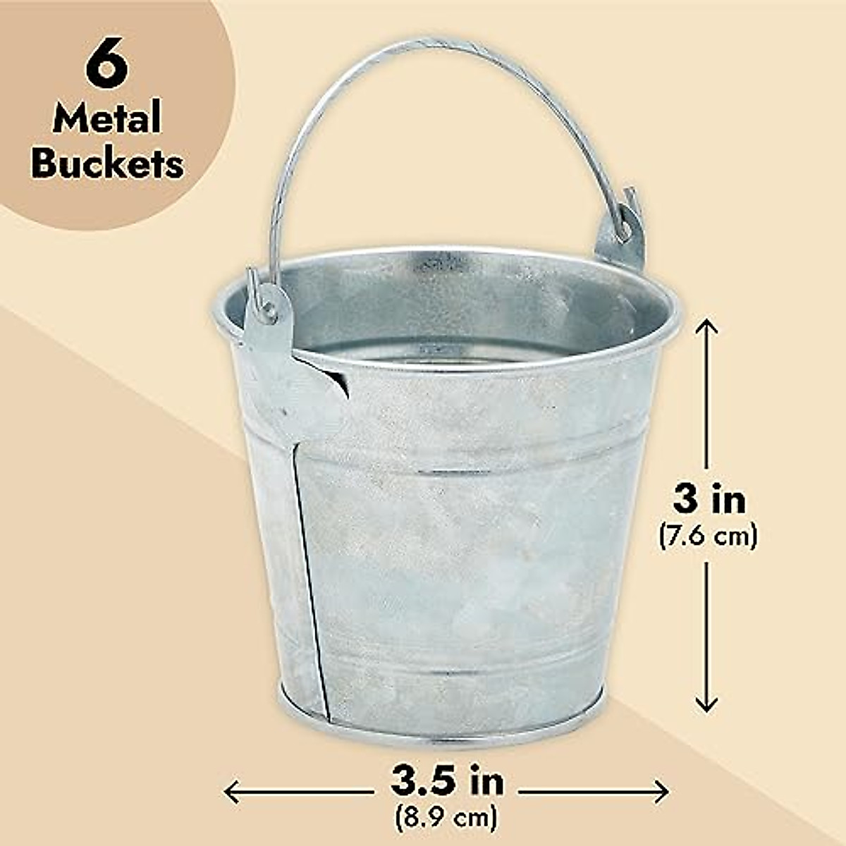 6 Pack Small Galvanized Metal Buckets with Handles, Mini Tin Pails for Party Favors, Succulents, Rustic Home Decor (3 in)