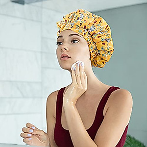 Luxury Shower Cap for Women, Waterproof Reusable Shower Caps Double Layers Microfiber Terry Lined with Dry Hair Function, Extra Large for Long Hair, Adjustable for Most Heads Size
