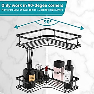 ZWMBYN Corner Shower Caddy, 2 Pack Shower Organizer Corner Shower Shelf with Hooks and Soap Dish, Adhesive No Drilling Shower Storage Rack Rustproof Shower Shelves for Bathroom Storage, Black