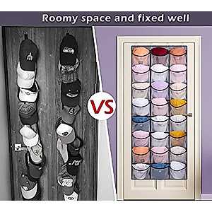 KEETDY 24 Large Pockets Over The Door Hat Rack and Hat Storage for Baseball Caps Organizer Hat Bag